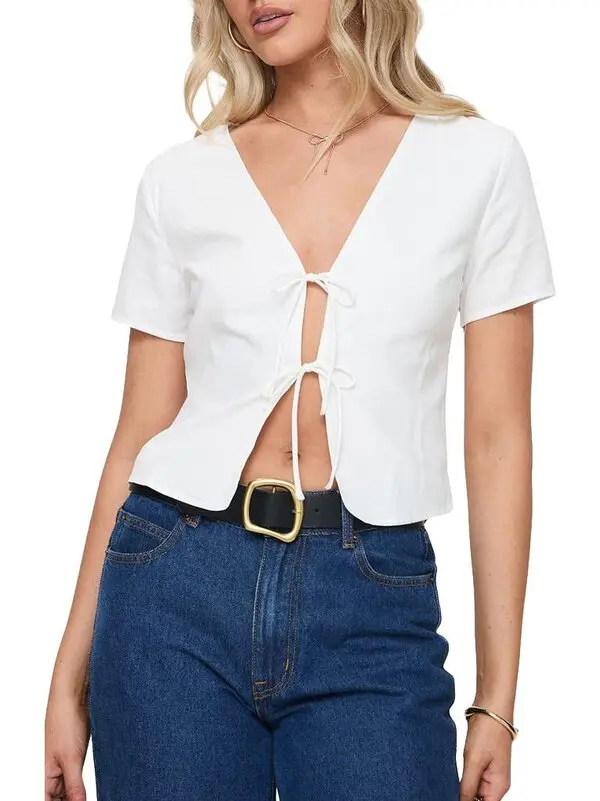 Princess Polly Corriander Tie Front Top - White