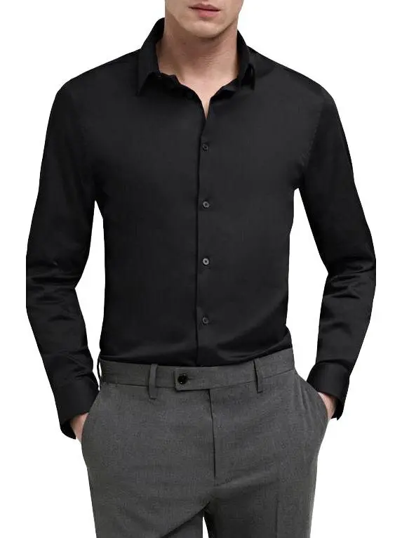 Mango Slim Fit Stretch Poplin Button-up Shirt - Black