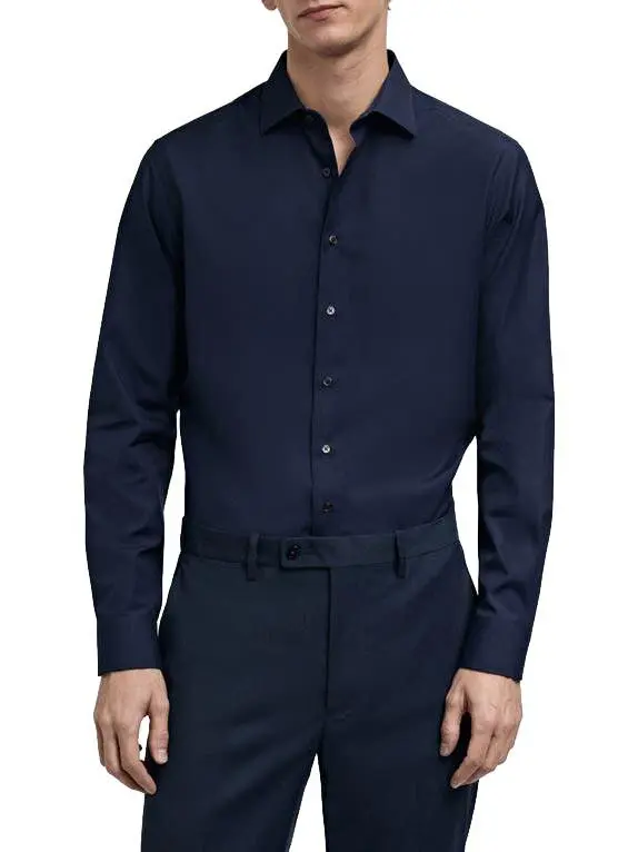 Mango Slim Fit Cotton Poplin Suit Button-up Shirt - Black