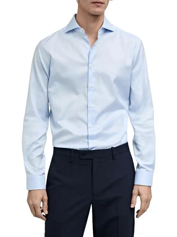 Mango Slim Fit Cotton Poplin Suit Button-up Shirt - Sky Blue