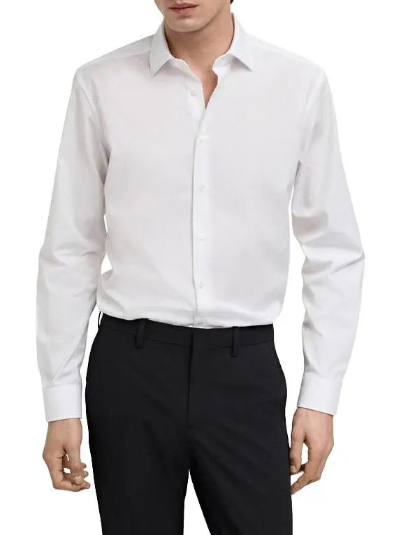 Mango Slim Fit Cotton Poplin Suit Button-up Shirt - White