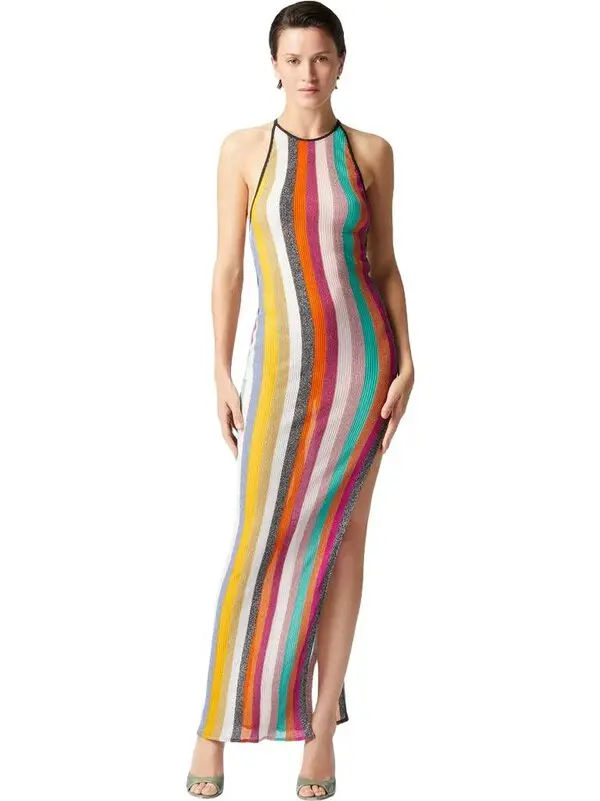 Missoni Long Striped Ribbed Knit Lamé Dress - Multicoloured