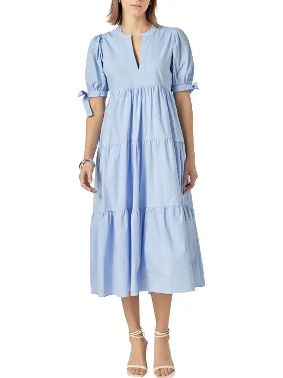 English Factory Tiered Midi Dress - Powder Blue