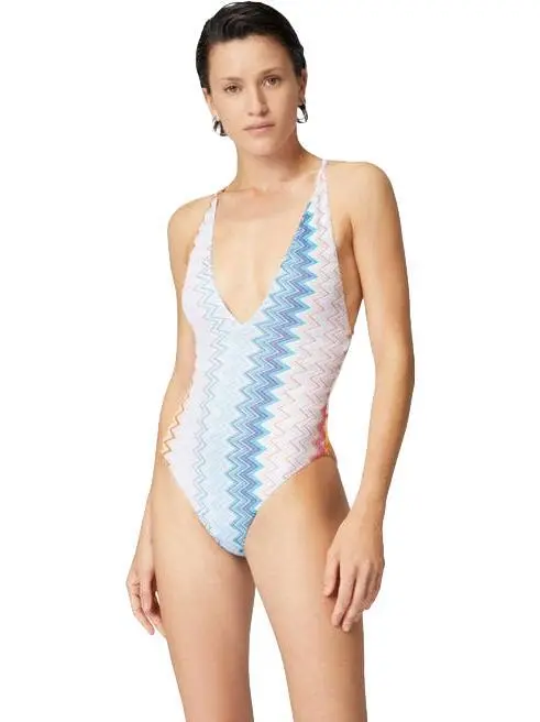 Missoni V-neck Zigzag Lamé One-piece Swimsuit - Multicoloured