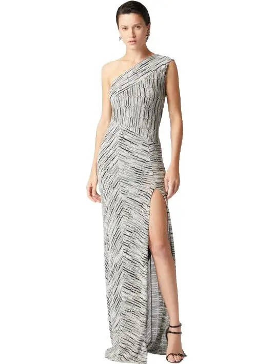 Missoni Long One-shoulder Dress With Lamé Motif And Slit - Multicoloured