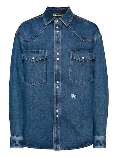 Palm Angels Lightweight Monogram Denim Shirt - Blue