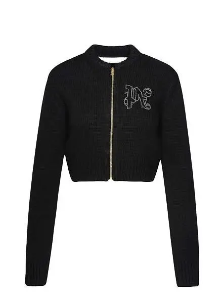 Palm Angels Monogram Stud Zip Sweater - Black