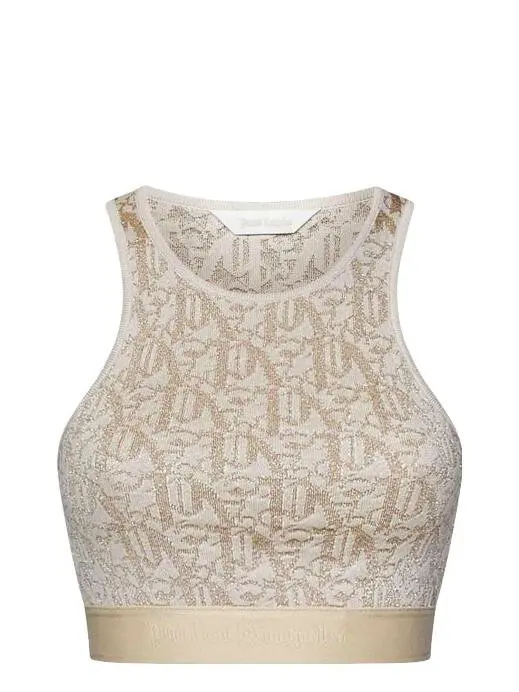 Palm Angels Monogram Jacquard Knit Bra - Beige