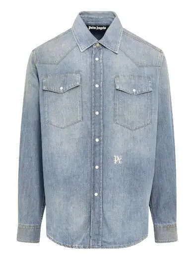 Palm Angels Pa Monogram Denim Shirt - Blue