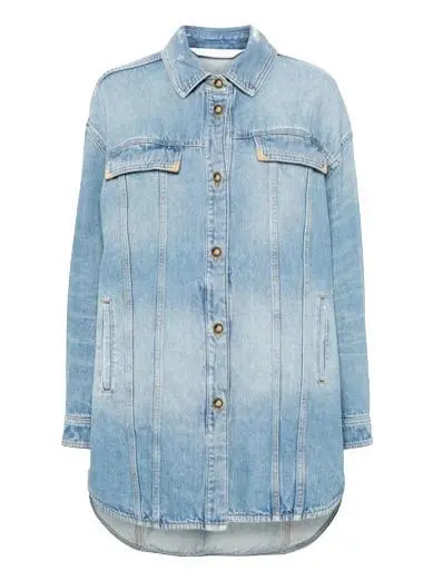 Palm Angels Washed Logo Denim Overshirt - Blue