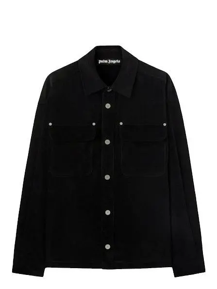Palm Angels Velvet Back Logo Overshirt - Black