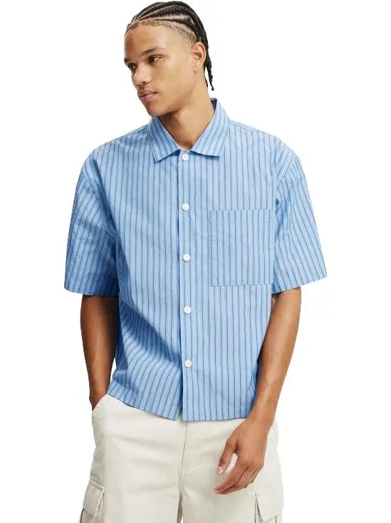 COTTON ON Ventura Short Sleeve Shirt - Blue Stripe