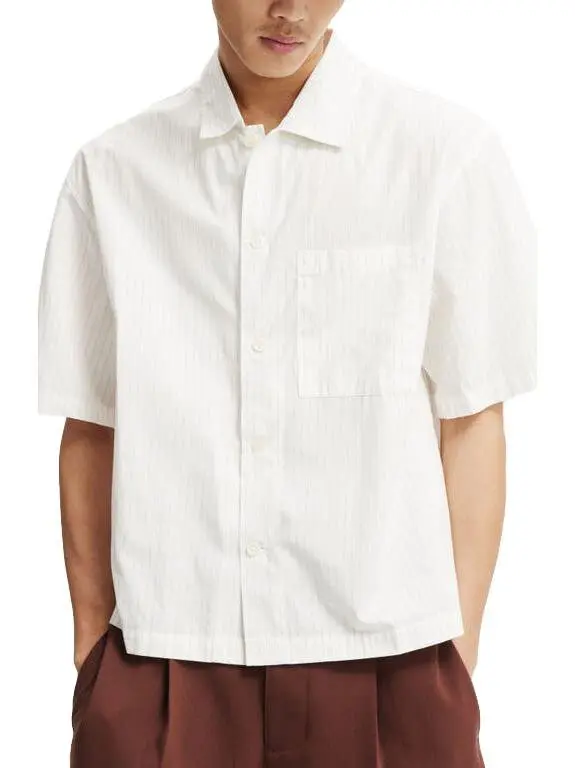 COTTON ON Ventura Short Sleeve Shirt - Off White Stripe