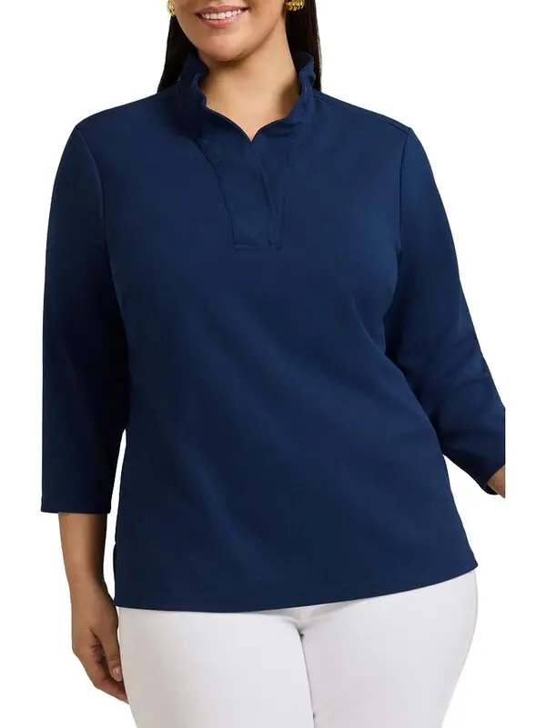 Foxcroft Tammy Crepe Top - Navy