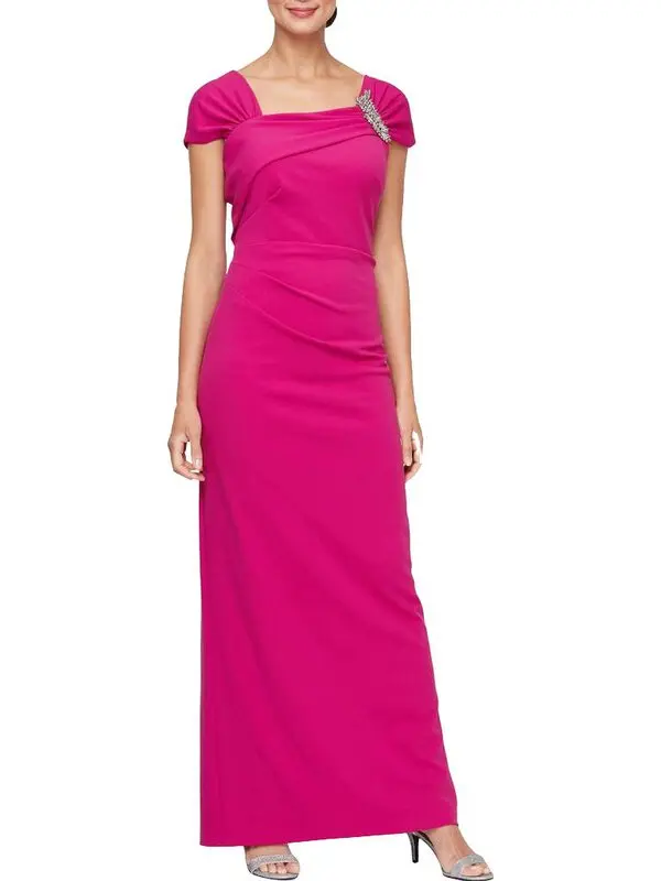 Alex Evenings Cap Sleeve Crepe Gown - Fuchsia