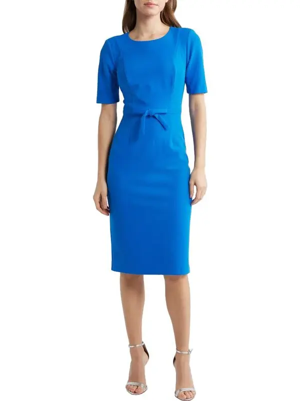 Adrianna Papell Bow Front Sheath Dress - Cool Cobalt