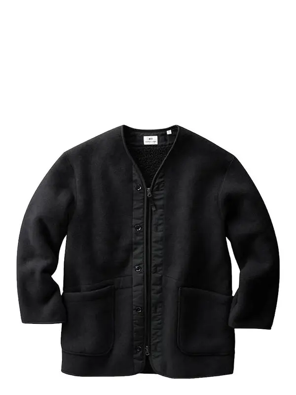 Uniqlo Fleece Collarless Coat - Black