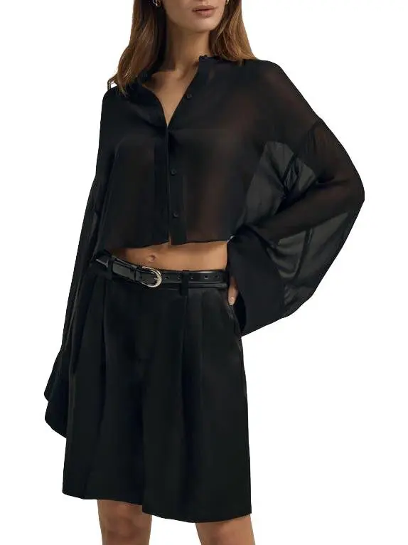 FAVORITE DAUGHTER Sheer Button-up Shirt - Black