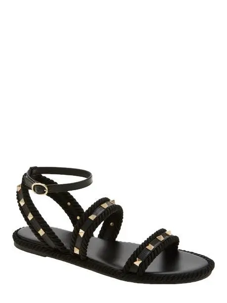 Valentino Garavani Rockstud Ankle Strap Flat Sandal - Black