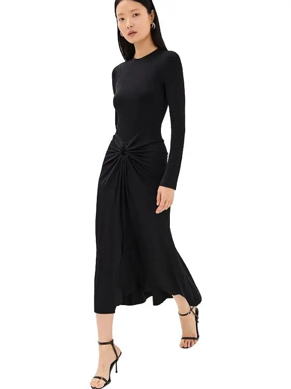 Victoria Beckham Long Sleeve Gathered Midi Dress - Black