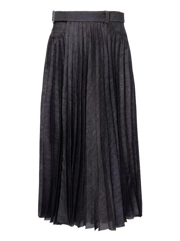 Sacai Denim Pleated Midi Skirt - Blue