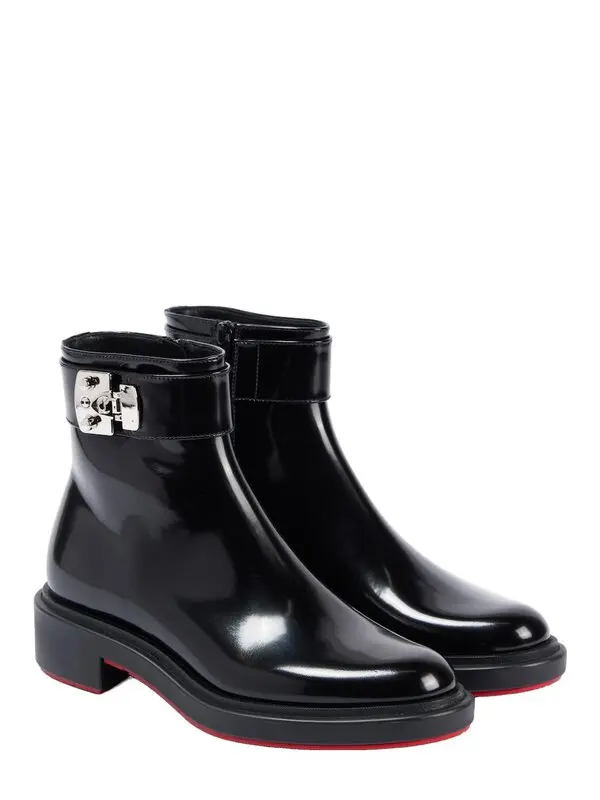 CHRISTIAN LOUBOUTIN Urban Booty Lock Polished Leather Ankle Boots - Black