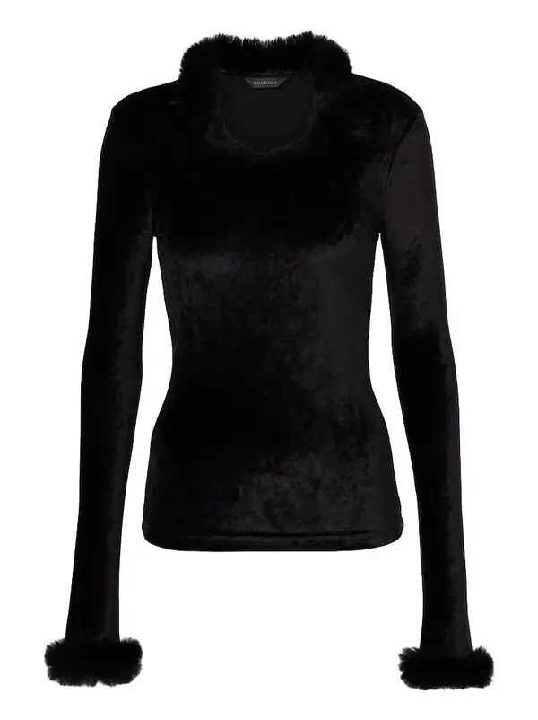 Balenciaga Faux-fur Trimmed Top - Black