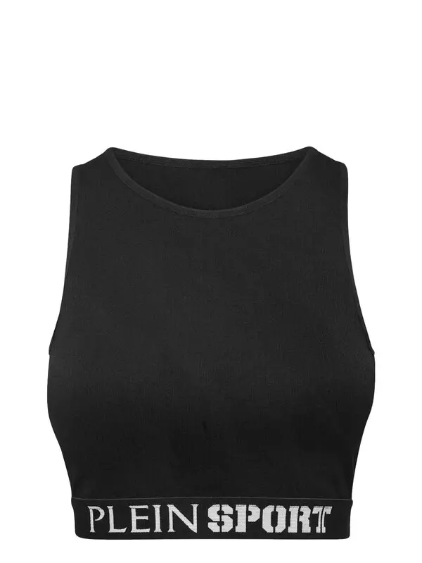 PLEIN SPORT Ribbed Seamless Training Sports Bra - Black