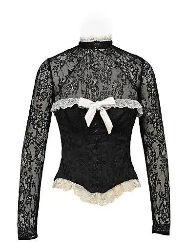 House Of Cb Perdita Metallic-jacquard Corset And Bolero Lace Top - Black