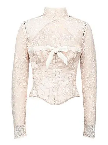 House Of Cb Perdita Metallic-jacquard Corset And Bolero Lace Top - Ivory