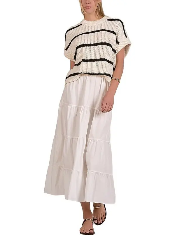 Elan Mixed Media Sweater Midi Dress - White/white Black Stripe