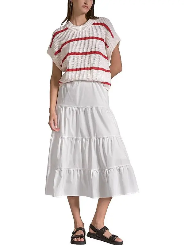 Elan Mixed Media Sweater Midi Dress - White/whitered Stripe
