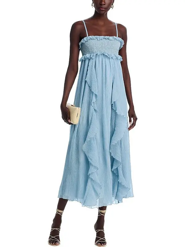 Aqua Ruffle Crinkled Midi Dress - Light Blue