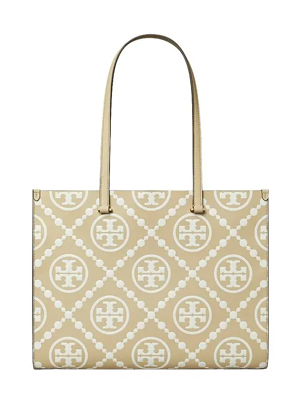 Tory Burch T Monogram Leather Tote - Beige