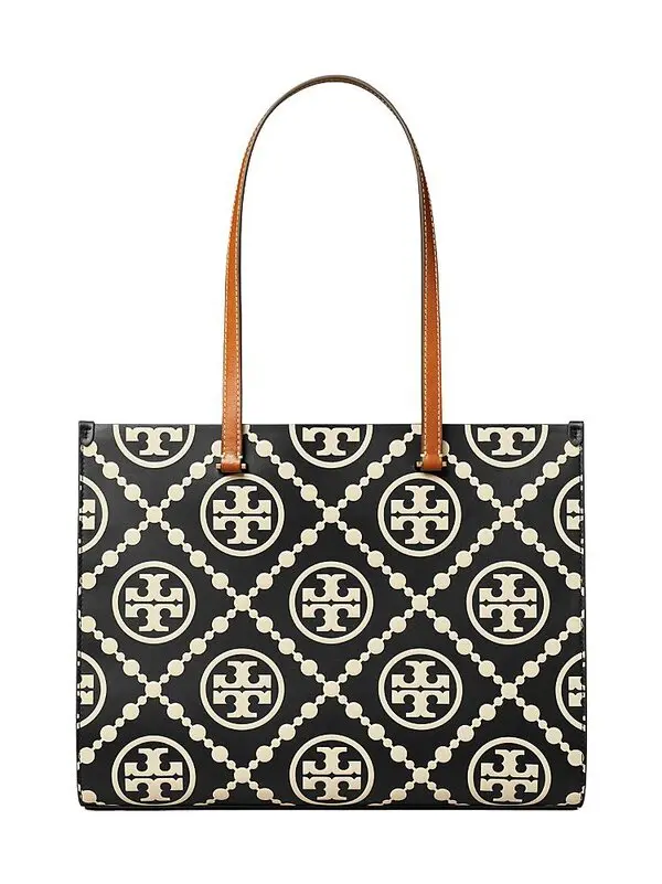 Tory Burch T Monogram Leather Tote - Black/white