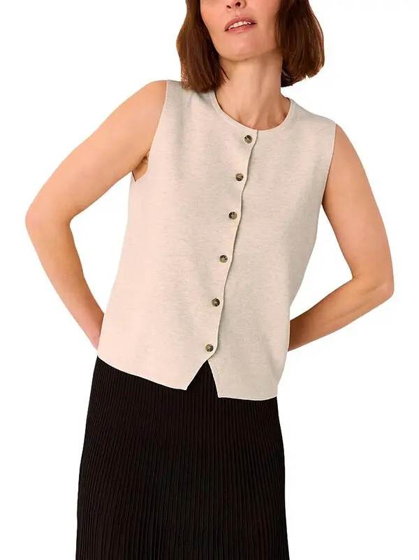 Whistles Lucy Button Front Knit Tank Top - Oatmeal