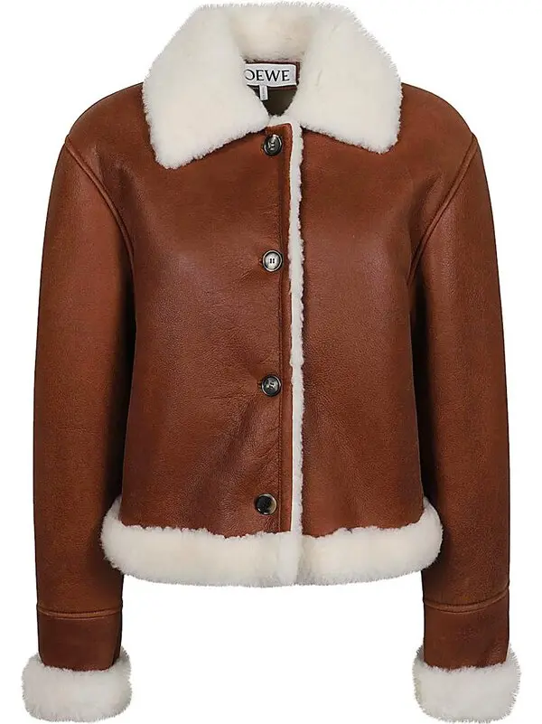 Loewe Shearling Leather Jacket - Brown