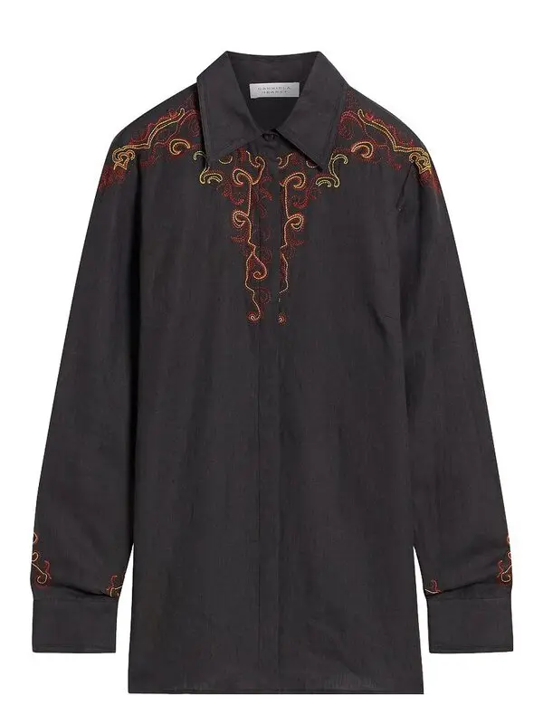 Gabriela Hearst Aloe Embroidered Linen Shirt - Charcoal