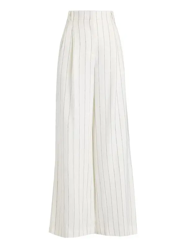Another Tomorrow Pleated Pinstriped Wide-leg Linen Pants - Off-white