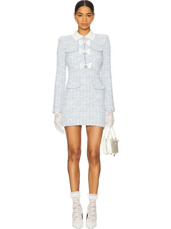 SELF-PORTRAIT Check Collared Knit Mini Dress - Blue