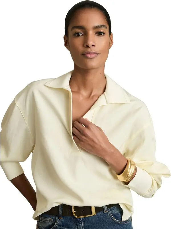 REISS Isobel Open-collar Shirt - Pale Yellow