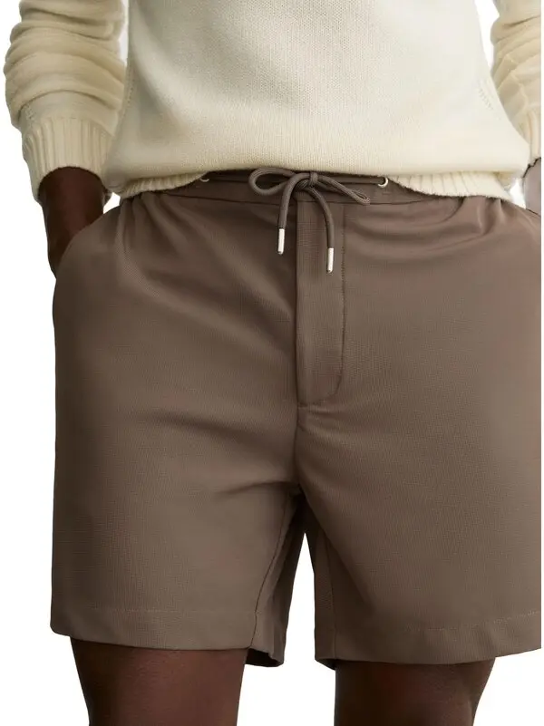 REISS Newmark Textured Drawstring Shorts - Mocha Brown