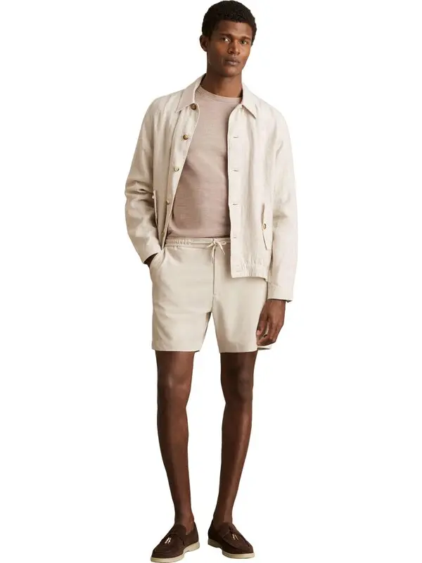 REISS Newmark Textured Drawstring Shorts - Stone