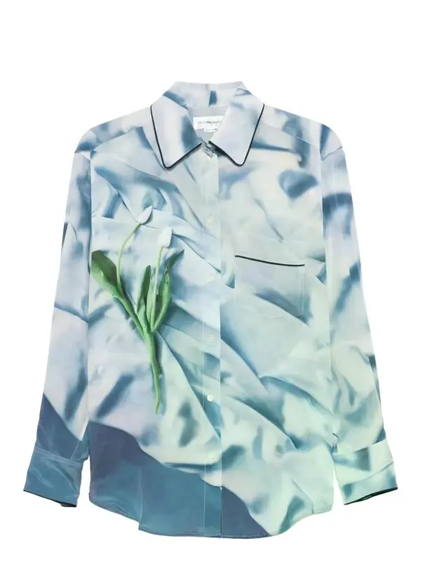 Victoria Beckham Flowers Satin Pyjama Shirt - Blue