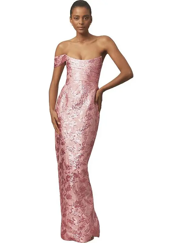 SAU LEE Jackson Jacquard Asymmetric Gown - Pink Jacquard