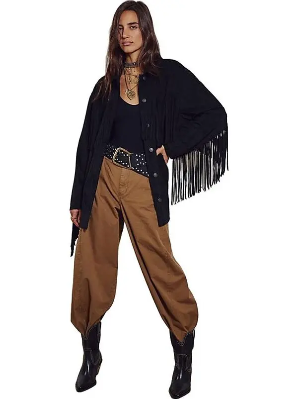 Free People We The Free Vegan Suede Fringe Jacket - Black
