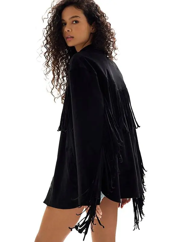 Free People We The Free Vegan Suede Fringe Jacket - Black