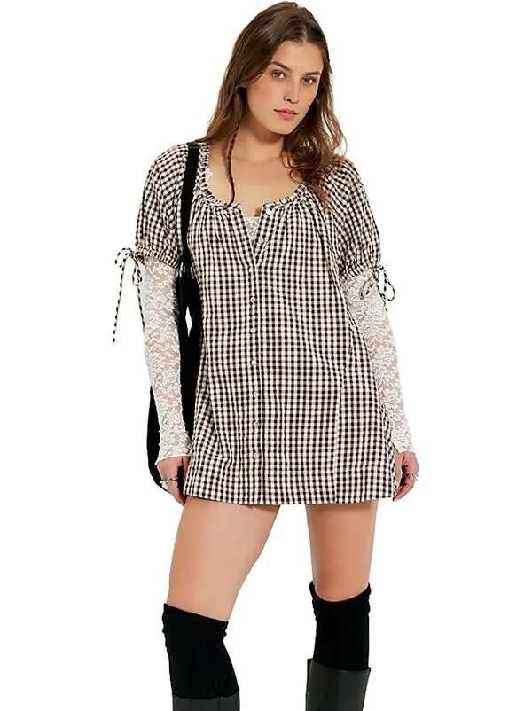 Free People Farley Gingham Tunic - Brown Combo