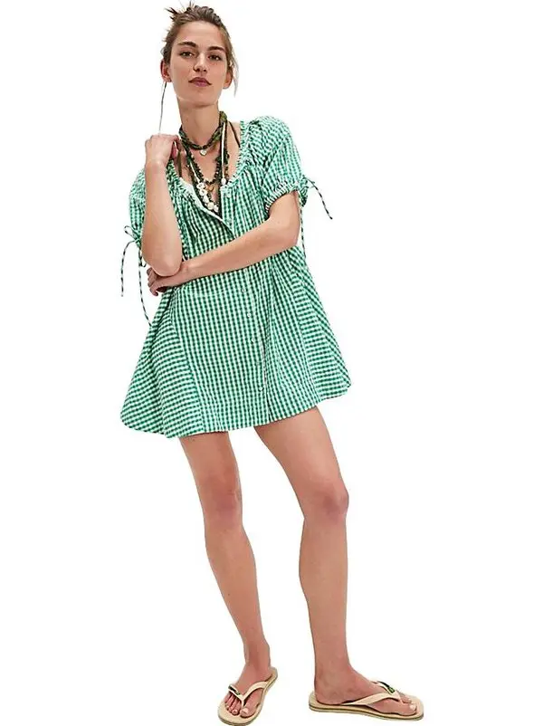 Free People Farley Gingham Tunic - Green Combo