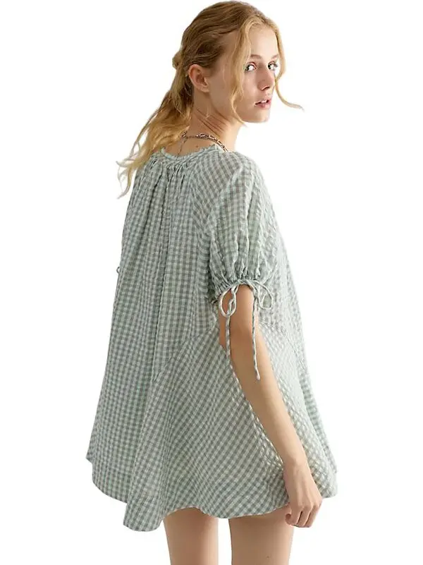 Free People Farley Gingham Tunic - Sea Foam Combo